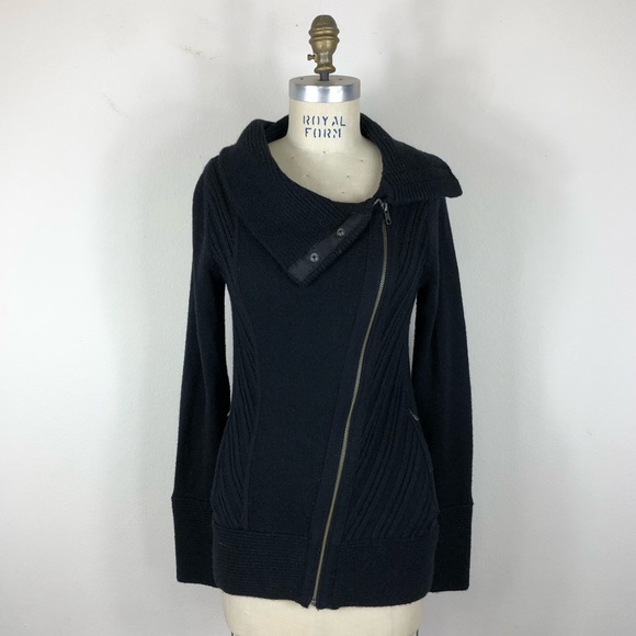 Skyr | Sweaters | Skyr Black Asymmetrical Zip Sweater | Poshmark